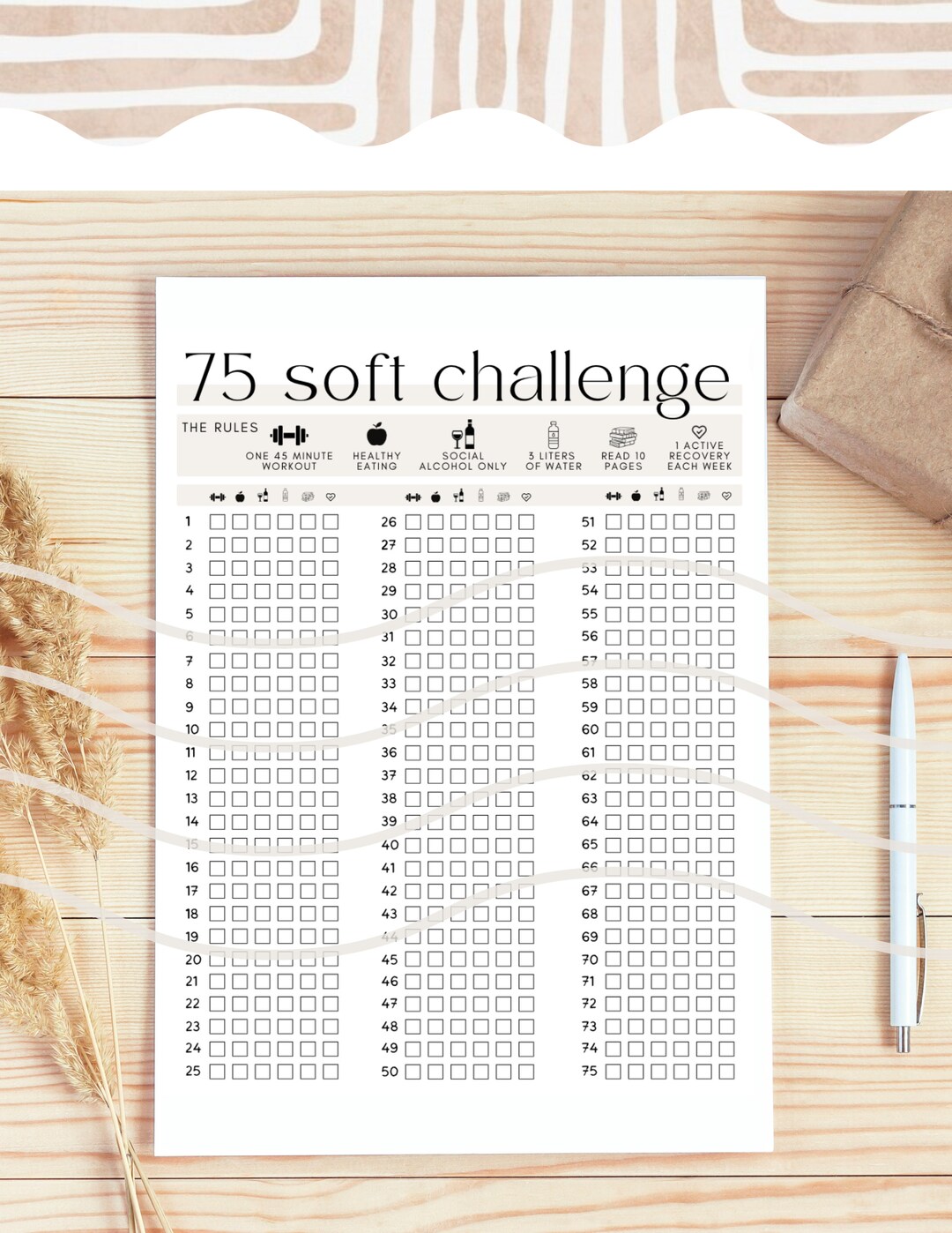 EDITABLE 75 Soft Challenge Tracker, 75 Soft Challenge Printable, 75 Day ...