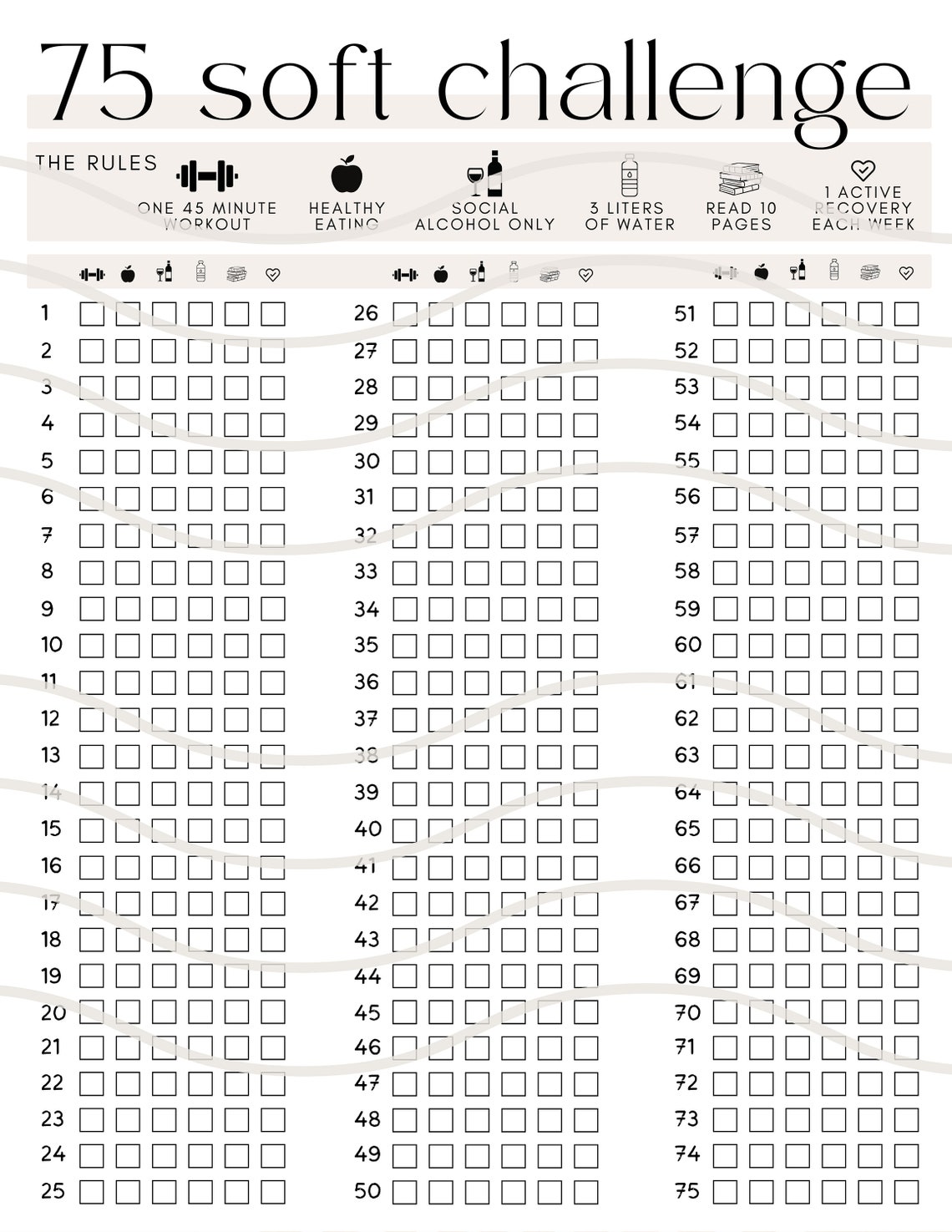 EDITABLE 75 Soft Challenge Tracker, 75 Soft Challenge Printable, 75 Day ...