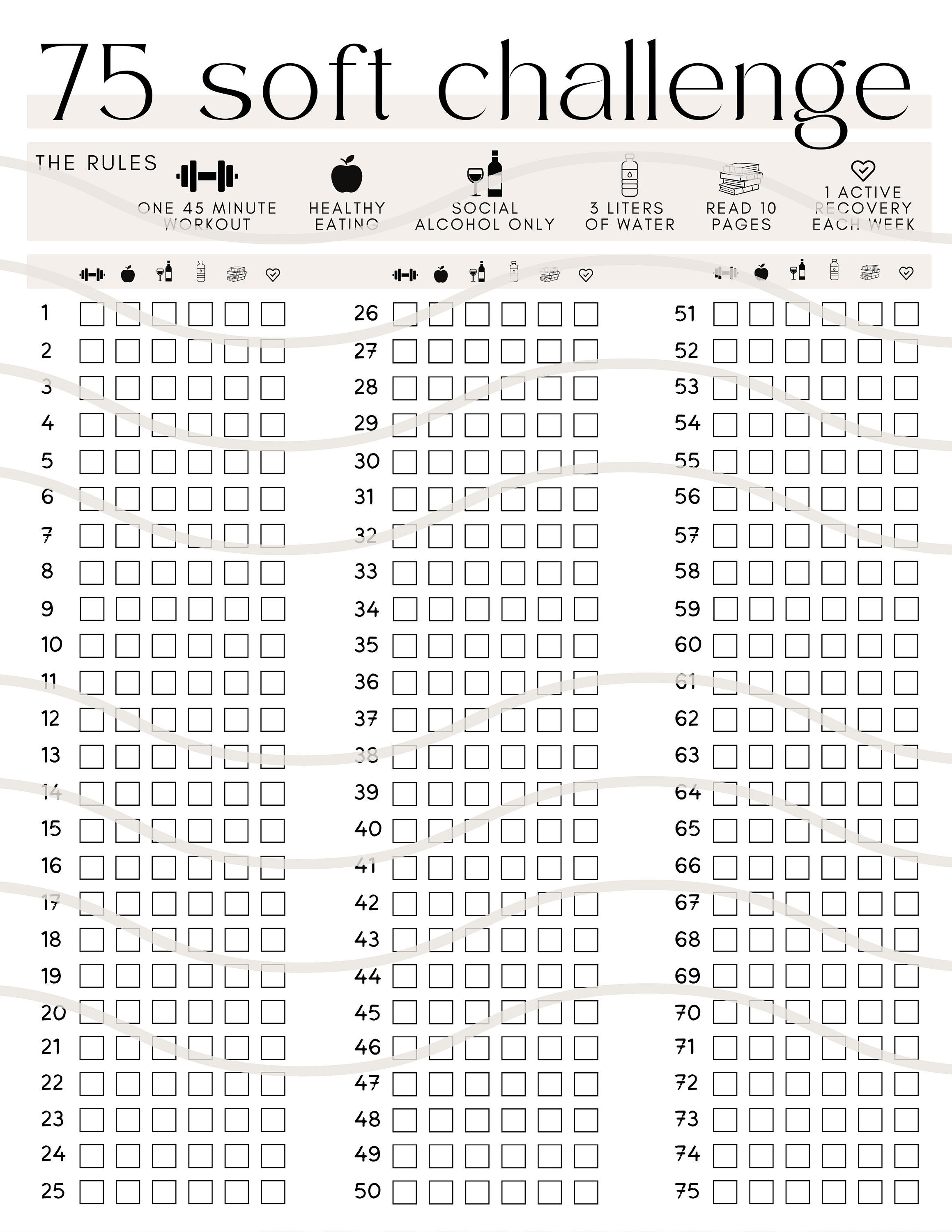 EDITABLE 75 Soft Challenge Tracker, 75 Soft Challenge Printable, 75 Day ...