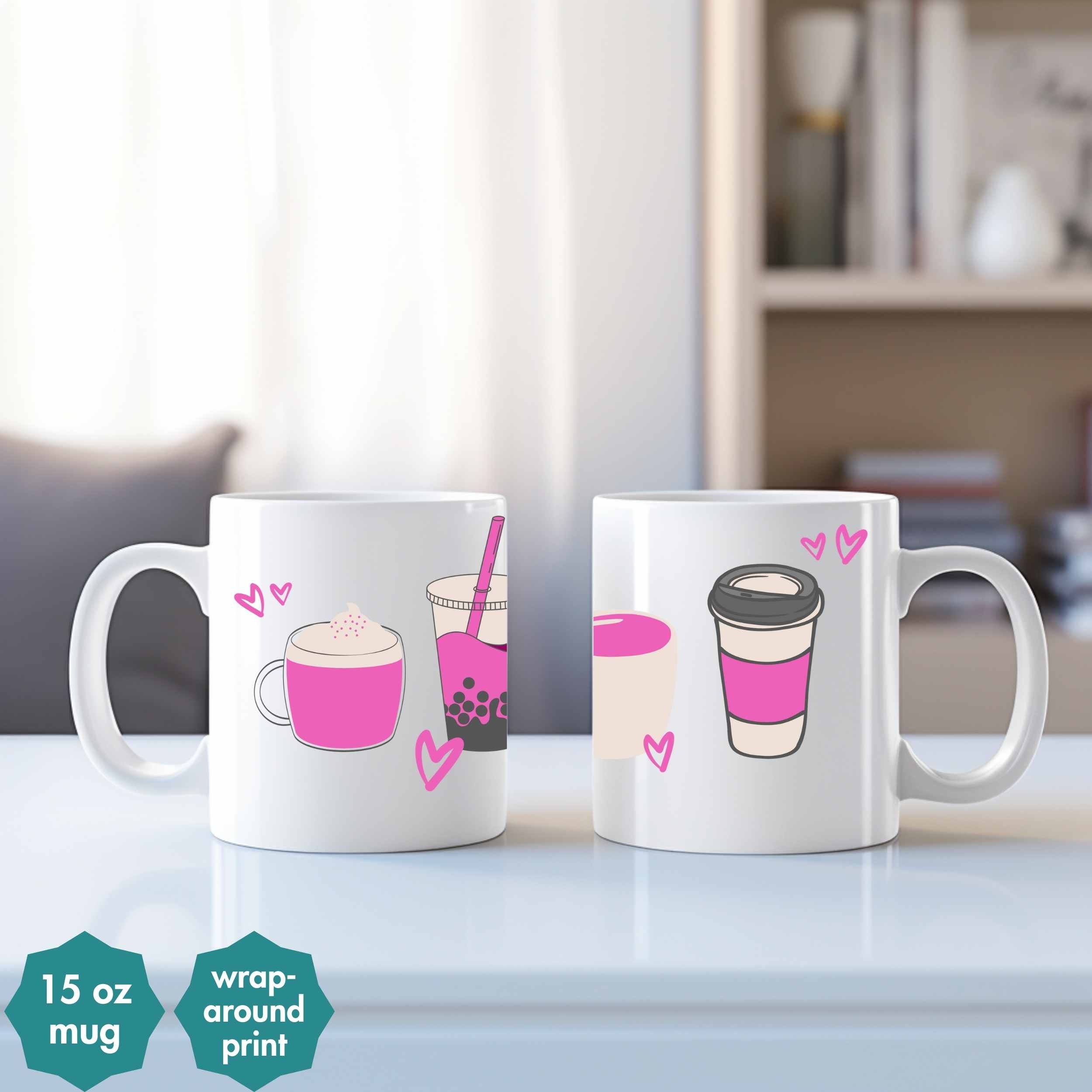 Valentine's Day Coffee Boba Tea 15oz Ceramic Mug Gift Idea Graphic Mug ...