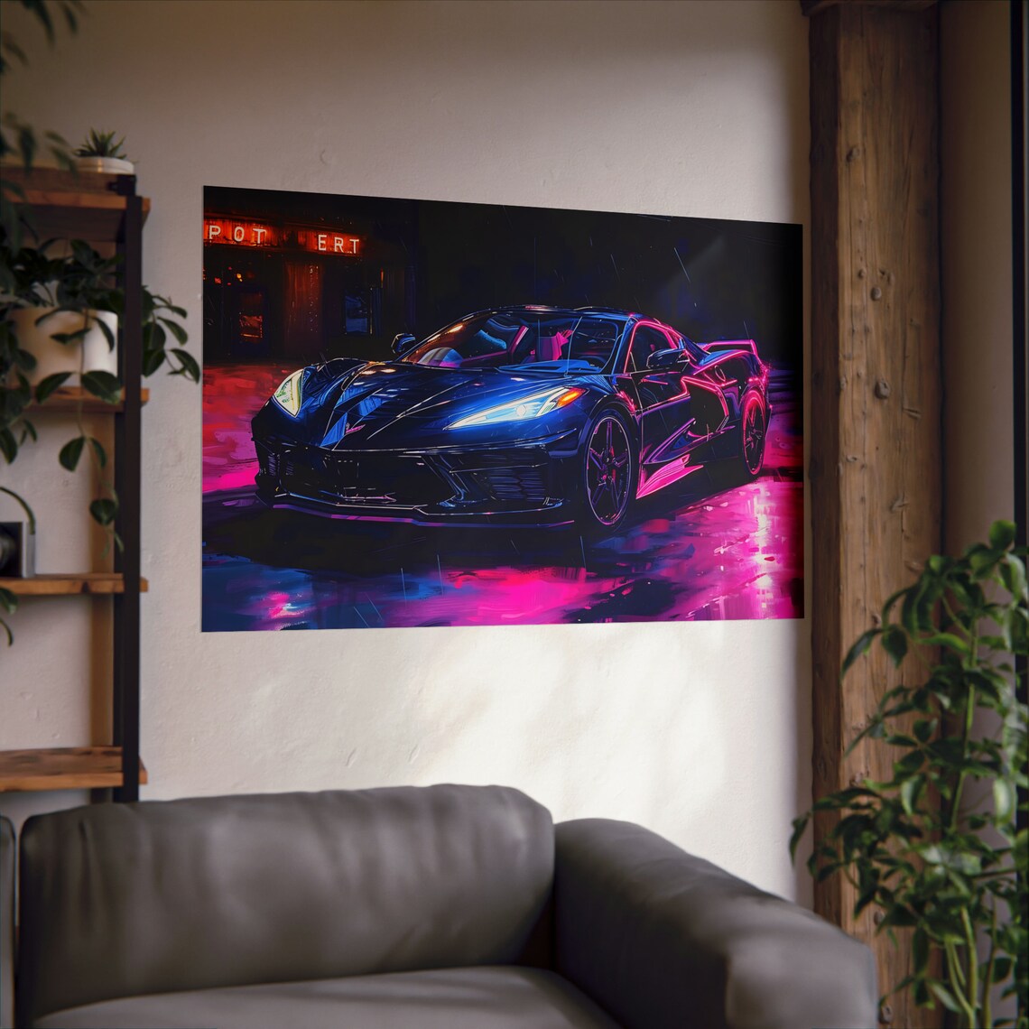 Neon Chevy Corvette Wall Art Muscle Car Wall Poster Retro Car Print ...