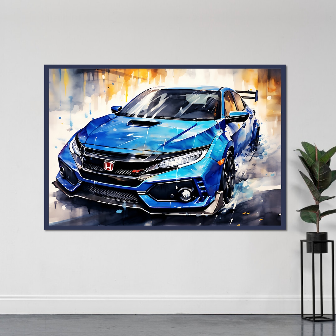 Blue Honda Civic Type R Wall Poster Muscle Car Art Decor Super Sports ...