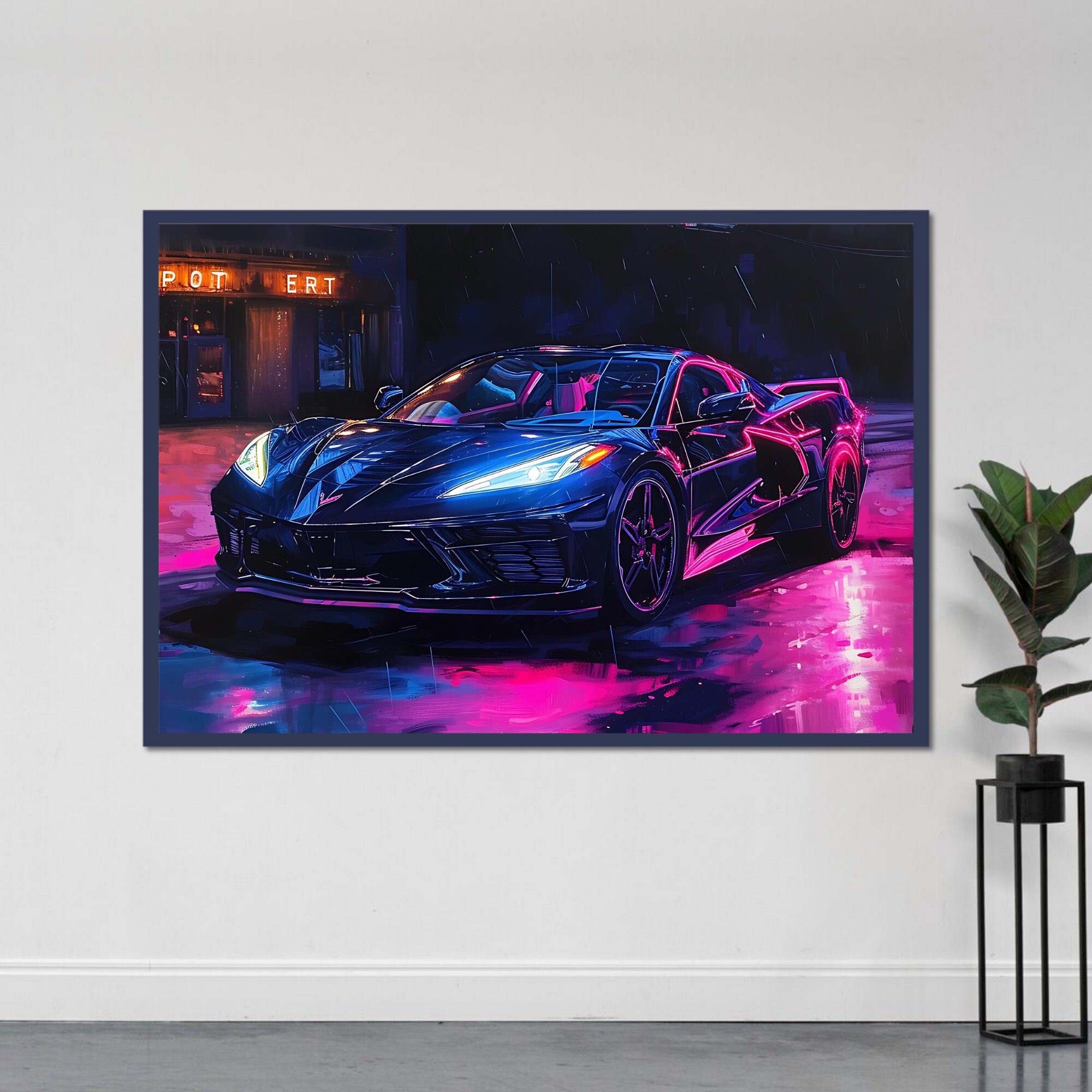 Neon Chevy Corvette Wall Art Muscle Car Wall Poster Retro Car Print ...