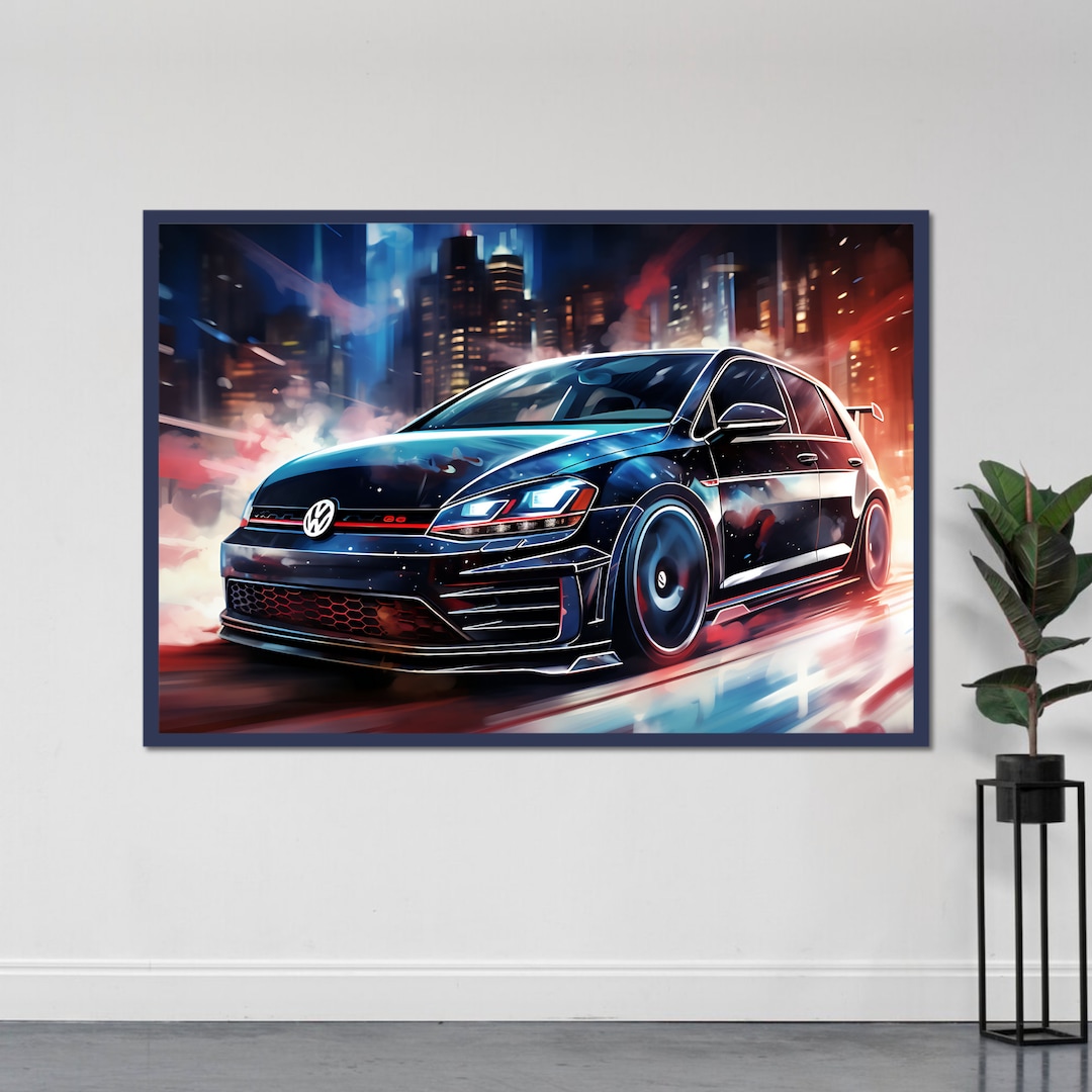Black VW Golf GTI Wall Poster Muscle Car Art Decor Super Sports Car ...