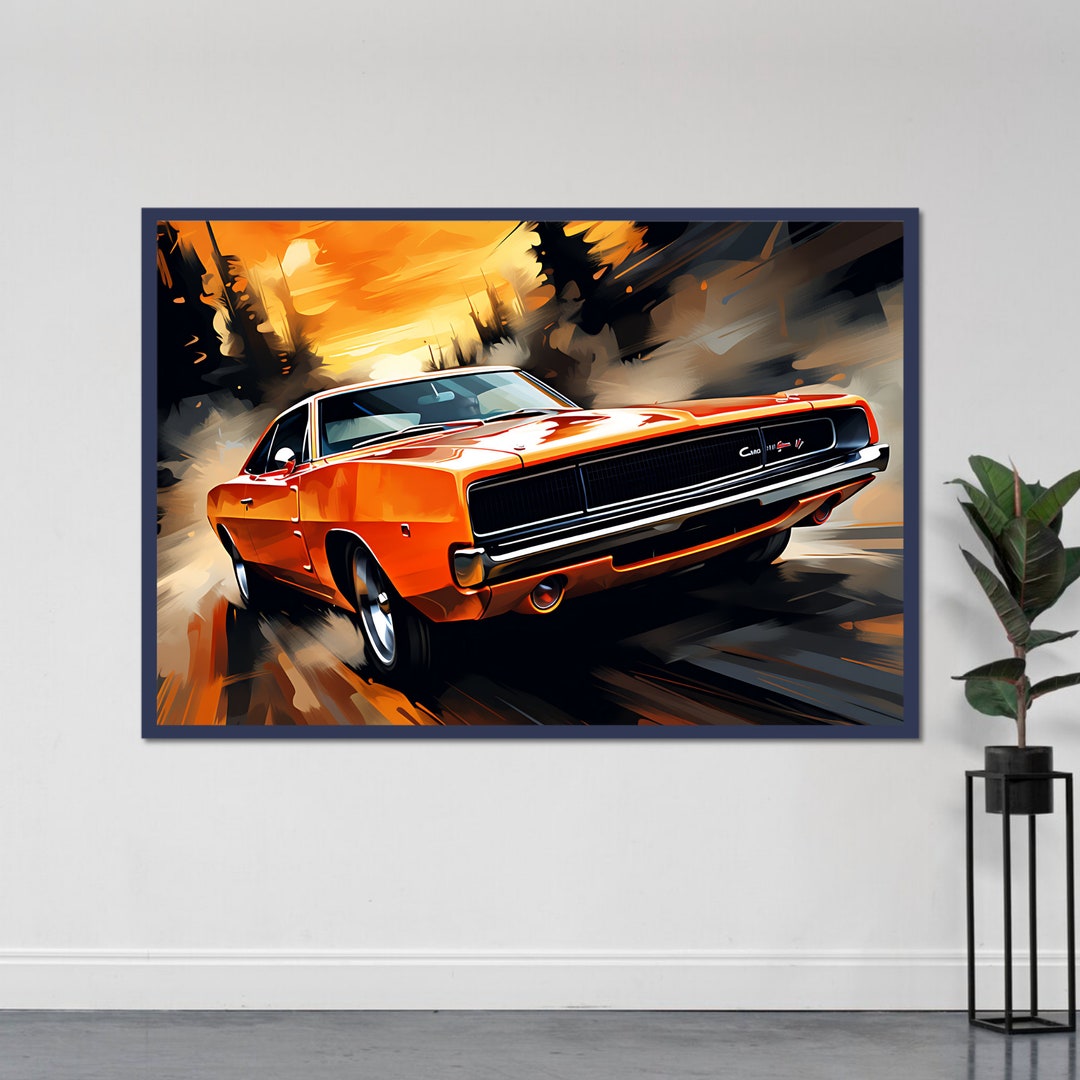 Classic Dodge Charger Speeding Wall Poster Muscle Car Wall Art Sports ...