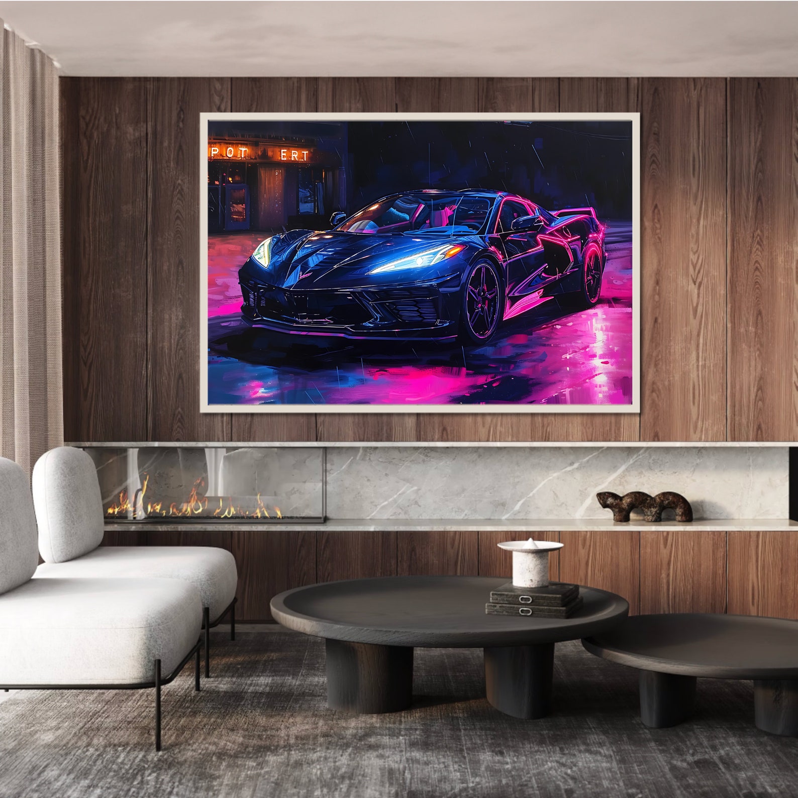 Neon Chevy Corvette Wall Art Muscle Car Wall Poster Retro Car Print ...