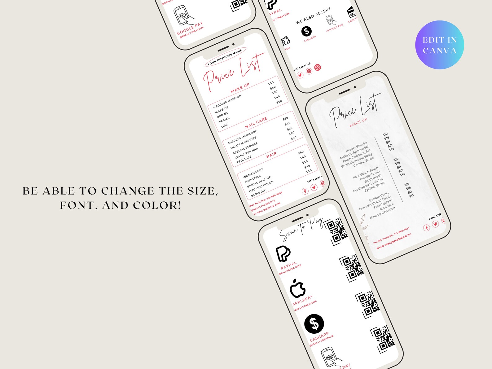 Editable Beauty Salon Pricing Template Design, DIY Price List Template ...