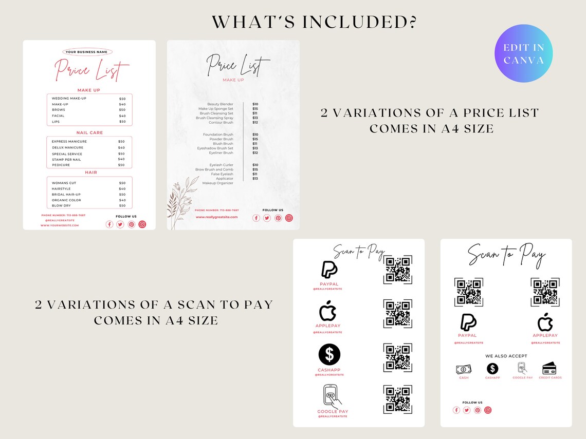 Editable Beauty Salon Pricing Template Design, DIY Price List Template ...