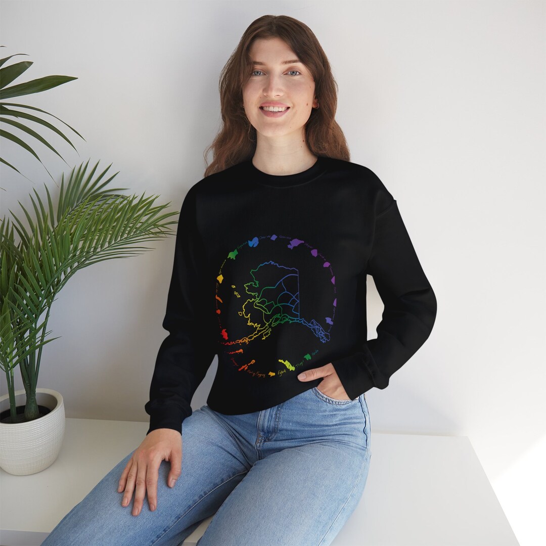 Alaska Language Map Design, Rainbow Colors, Unisex Heavy Blend ...
