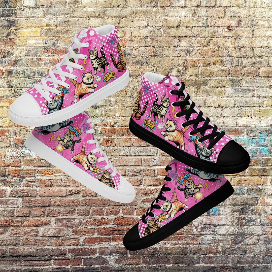 Unique Cat Themed Shoes Colourful Cartoon Animal Pop-art Style for ...