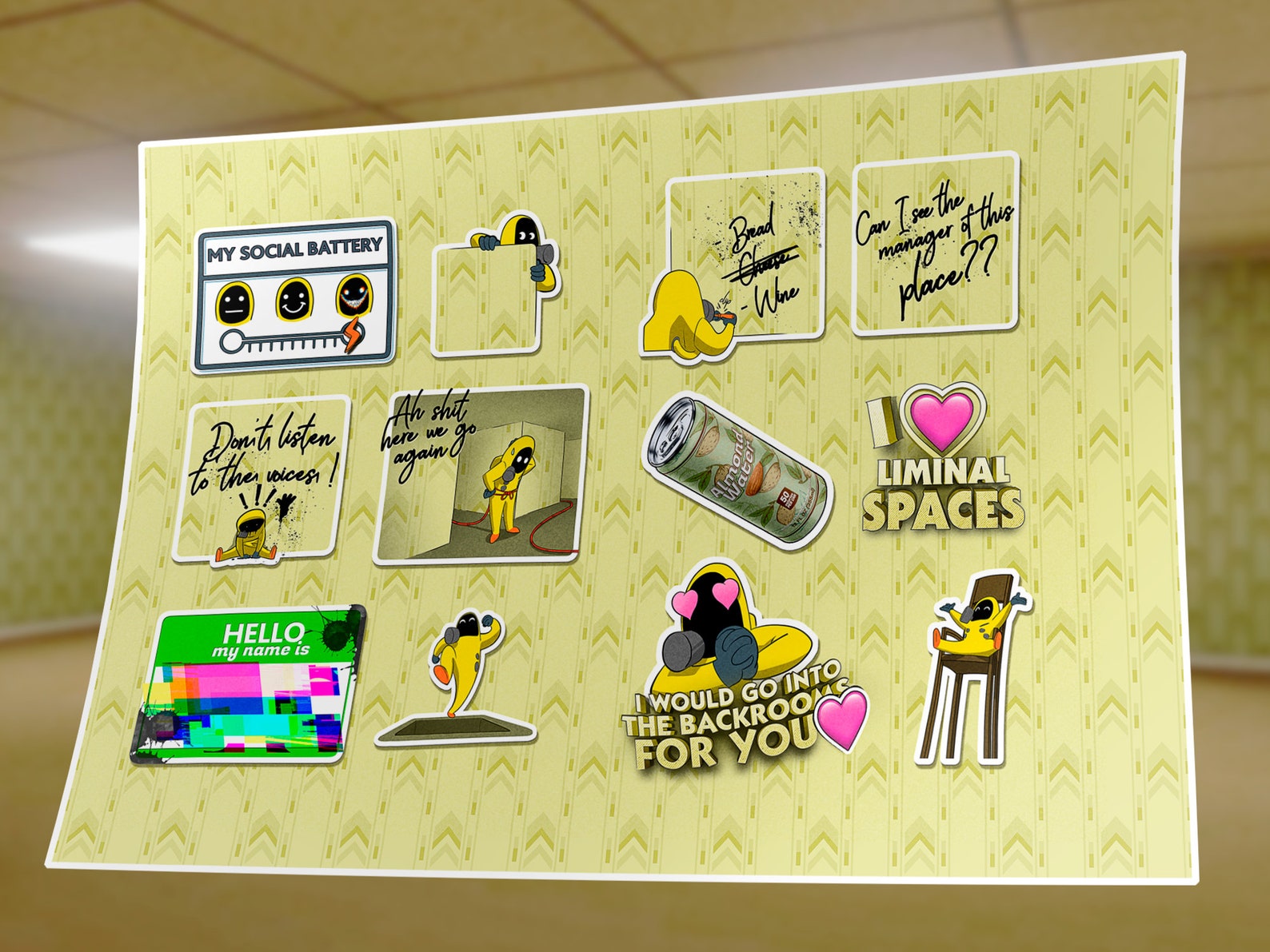 Backrooms Level 0 “the Lobby” A4 Sticker Sheet - Etsy