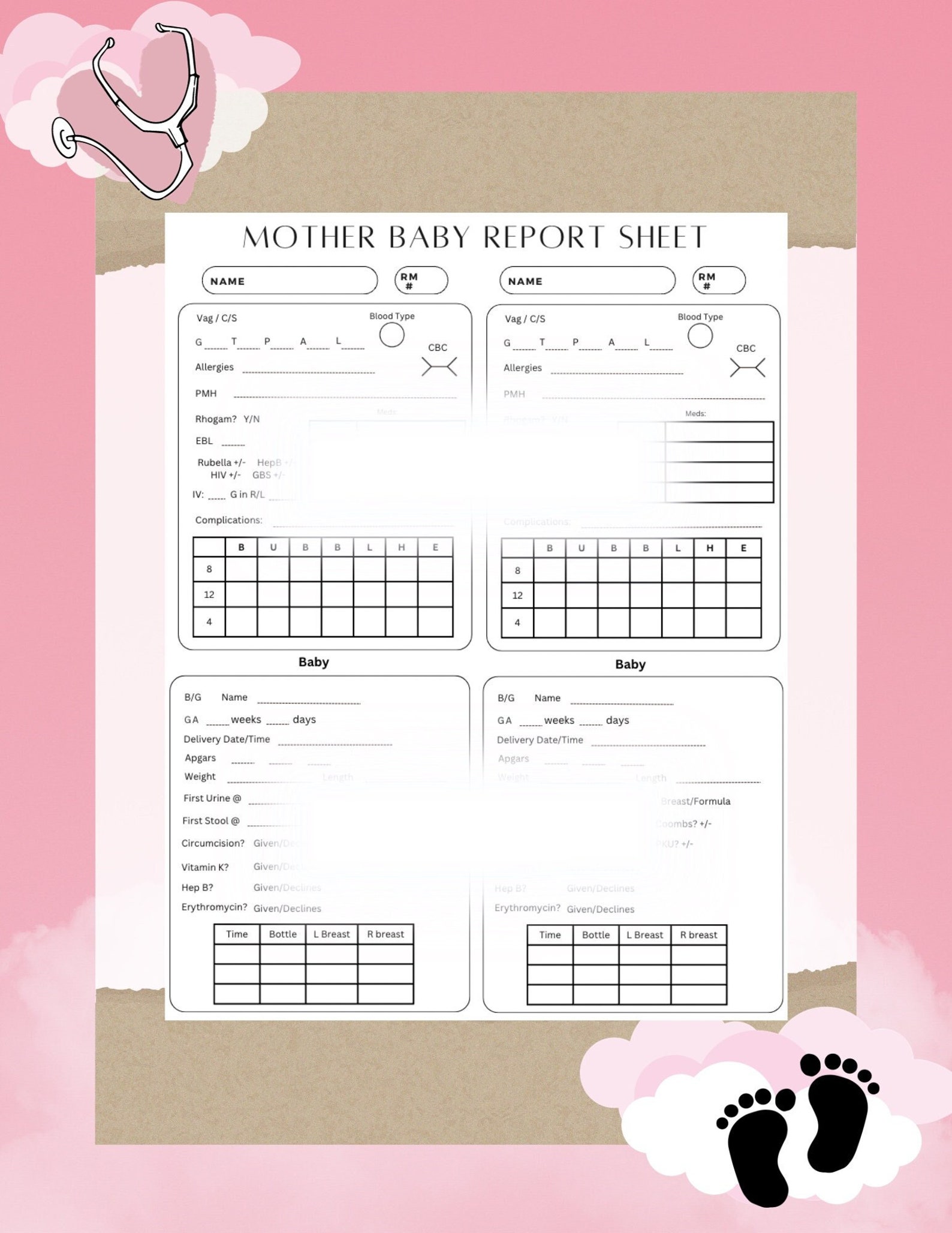 Mother Baby Report Sheet - Etsy