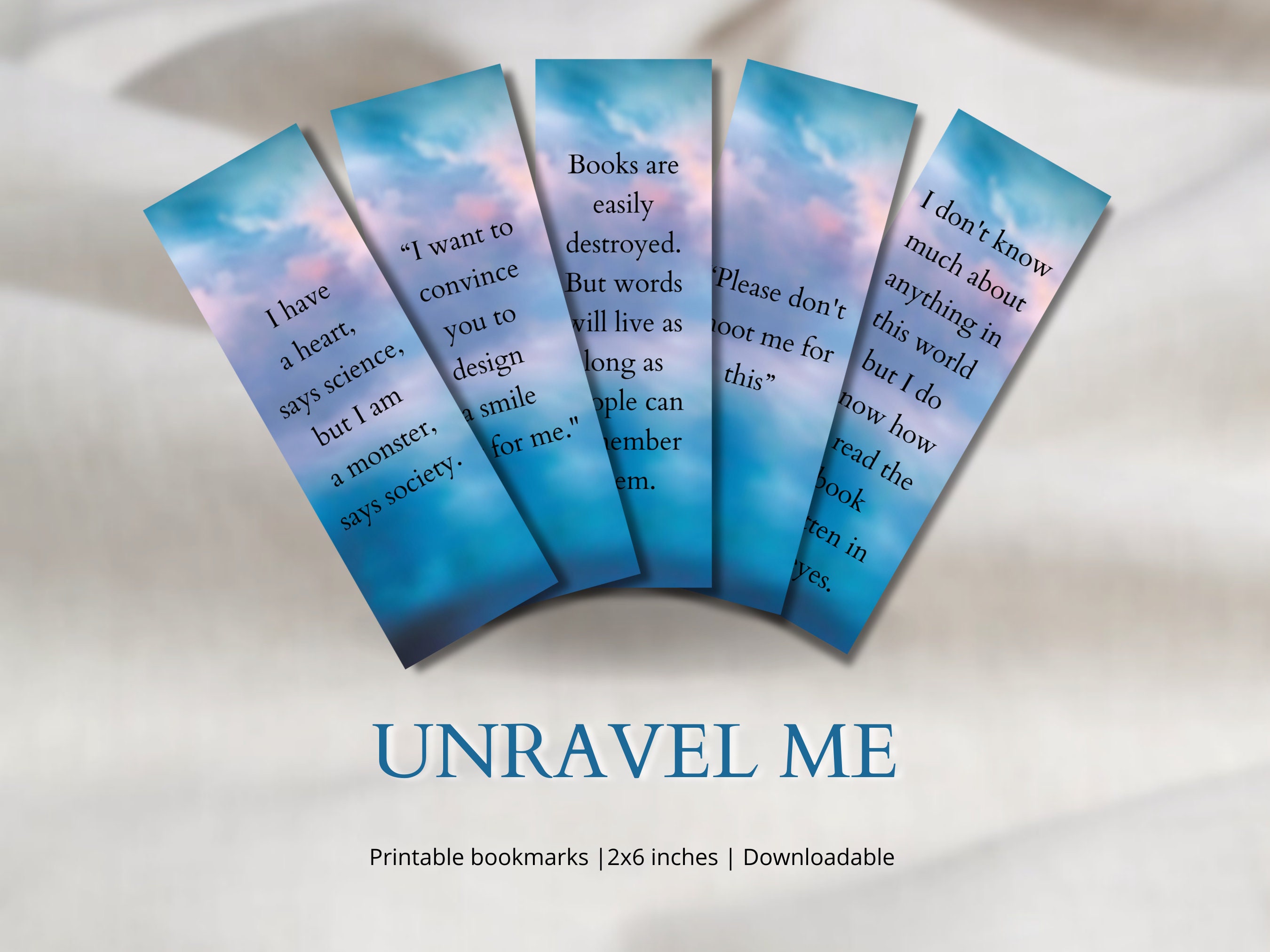 5pcs Aesthetic Printable Bookmarks Inspired by 'unravel Me' by Tahereh ...