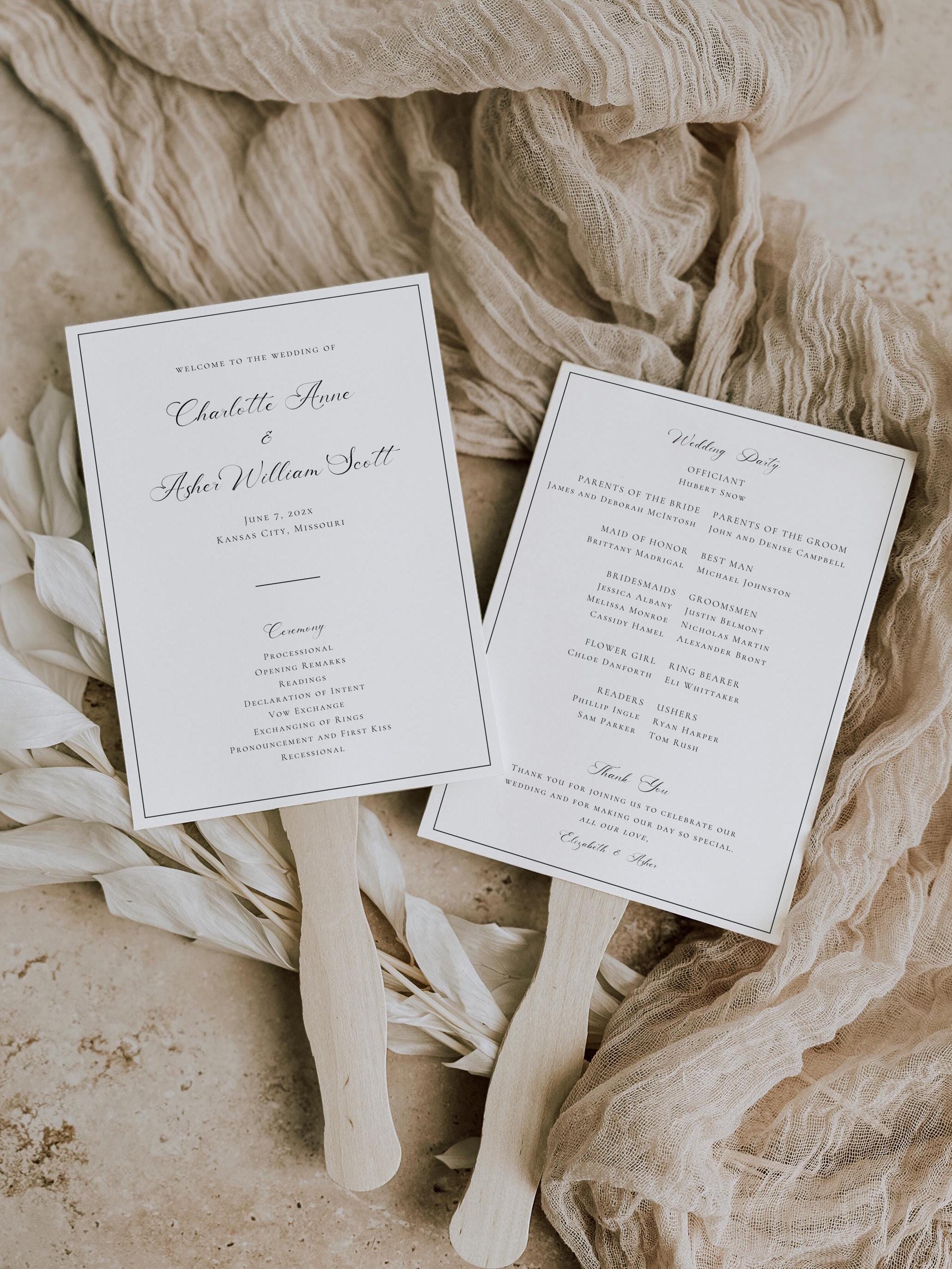 Minimal Wedding Program Fan Template, Ceremony Fan for Guests, Double ...