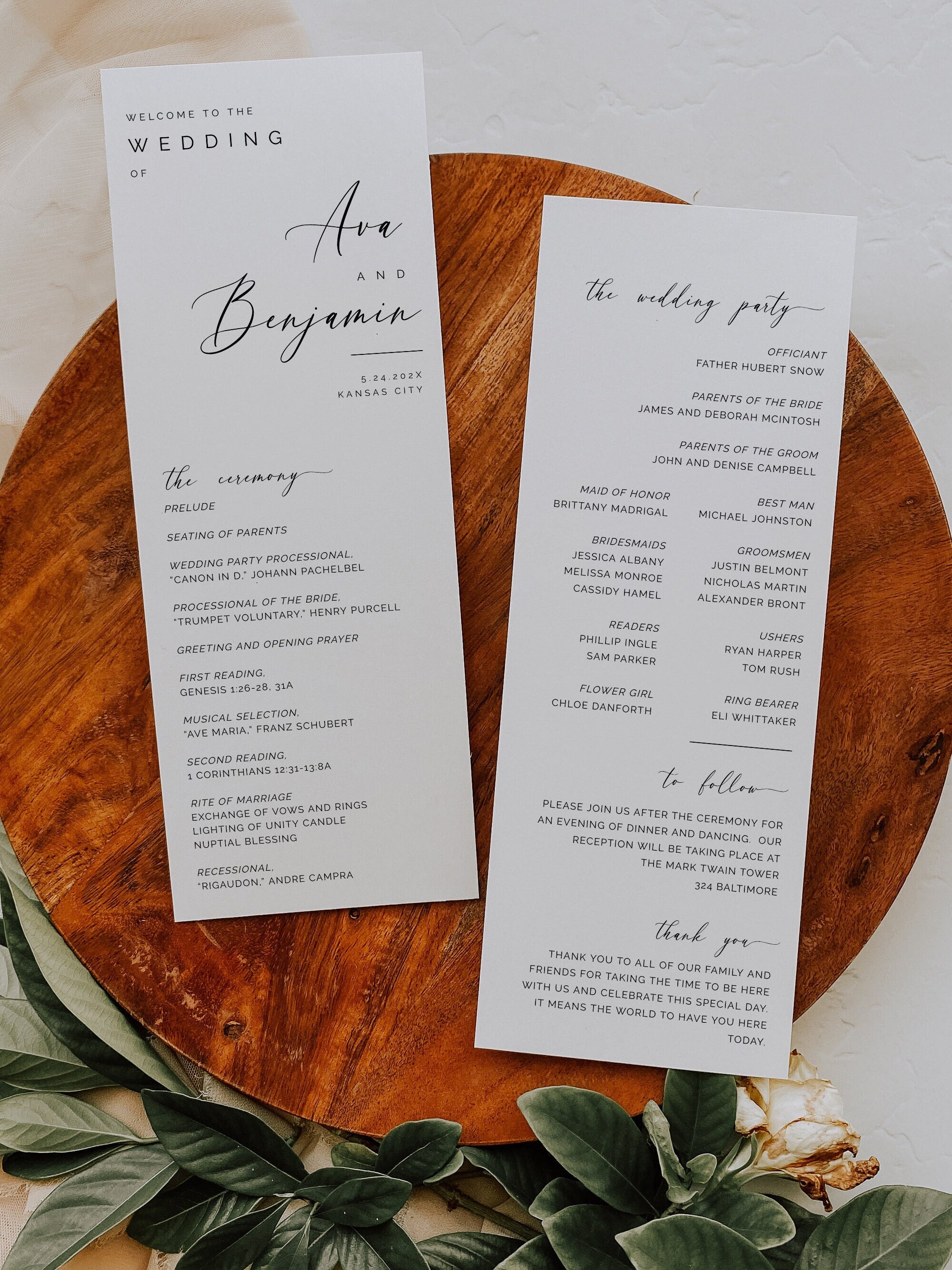 One Page Wedding Program, Catholic Wedding Program No Mass, Traditional ...