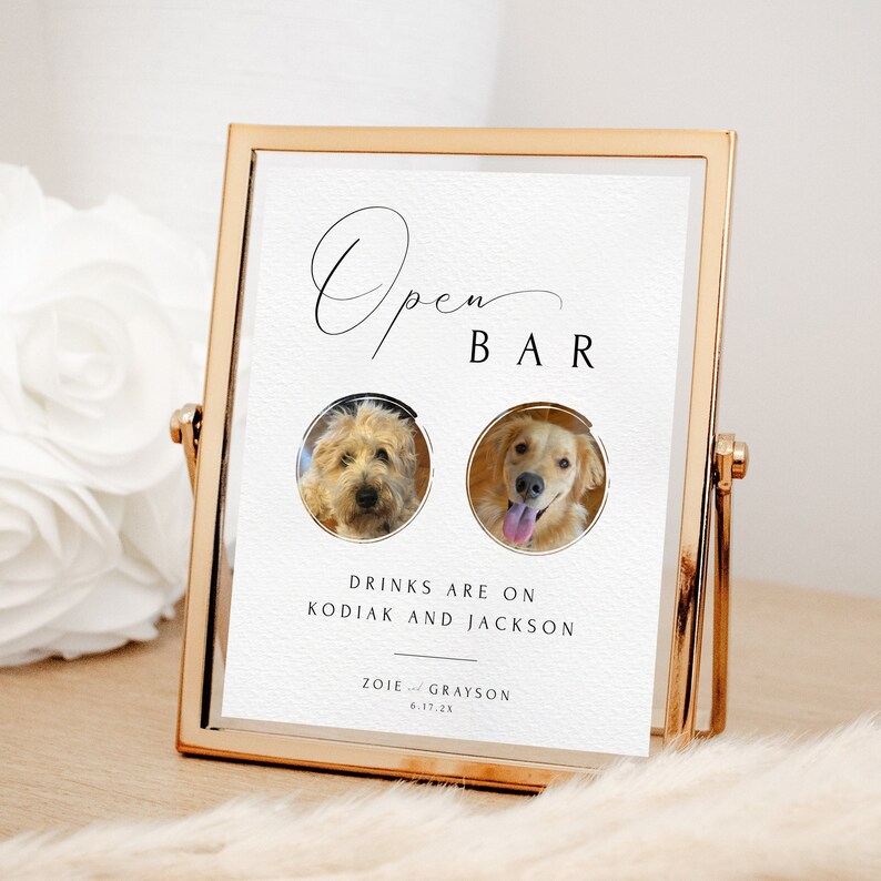 Open Bar Pet Wedding Sign, Open Bar Sign With Dog, Signature Cocktail ...