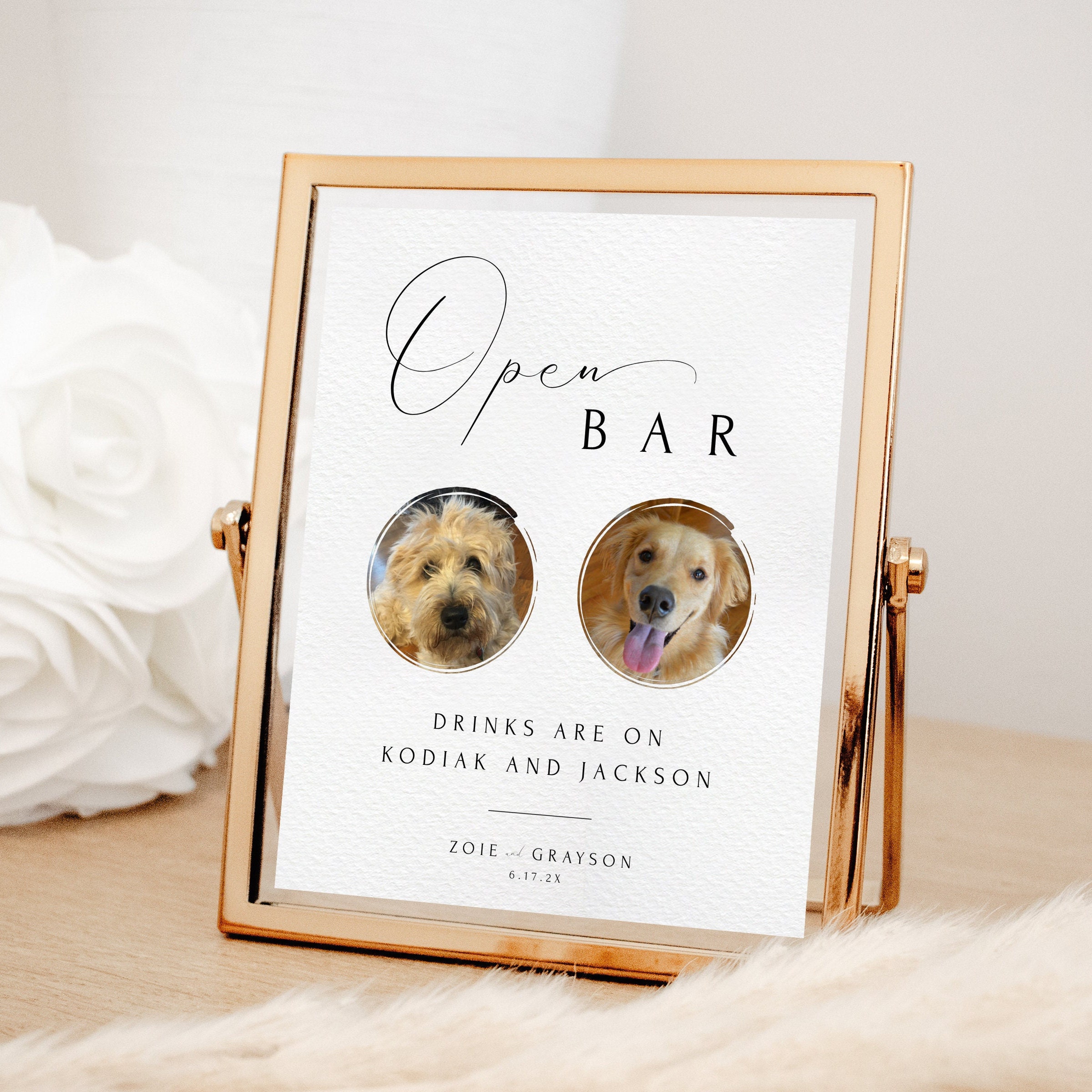 Open Bar Pet Wedding Sign, Open Bar Sign With Dog, Signature Cocktail ...
