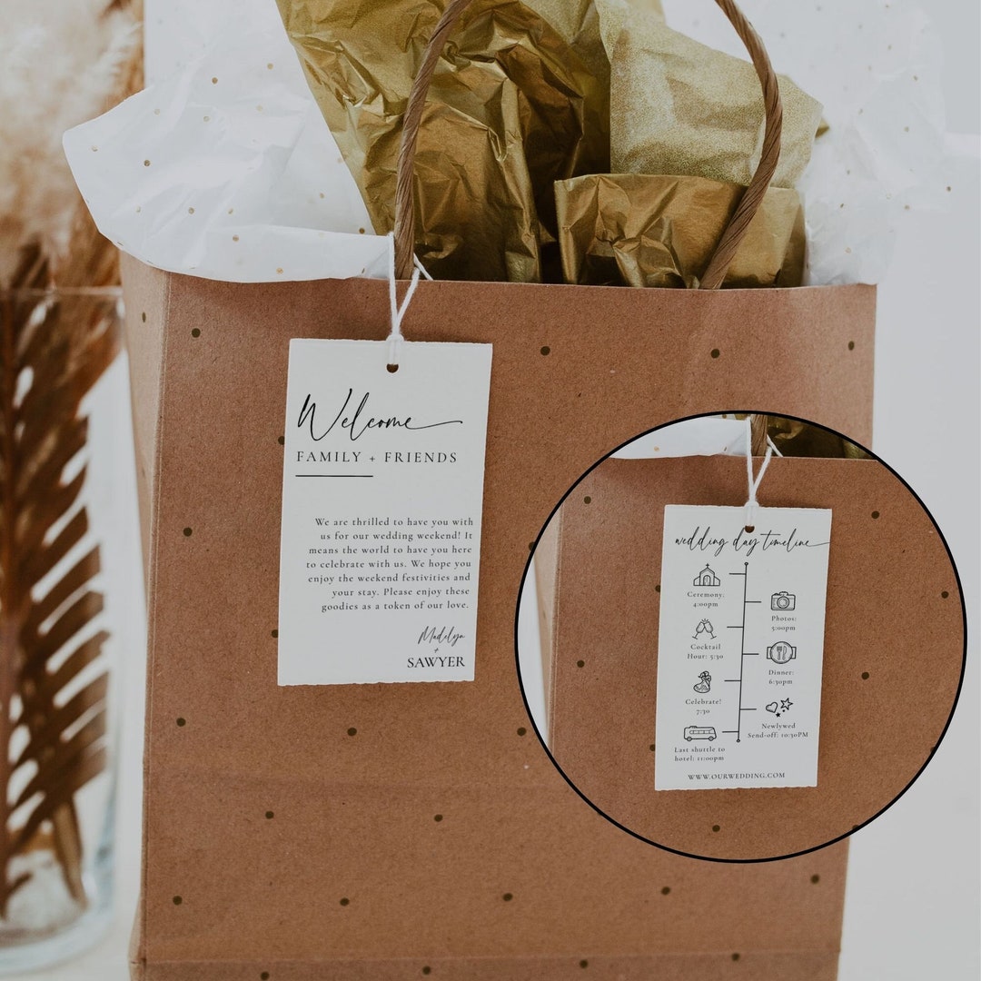 Welcome Bag Tags Modern, Welcome Letter and Timeline Card, Destination ...