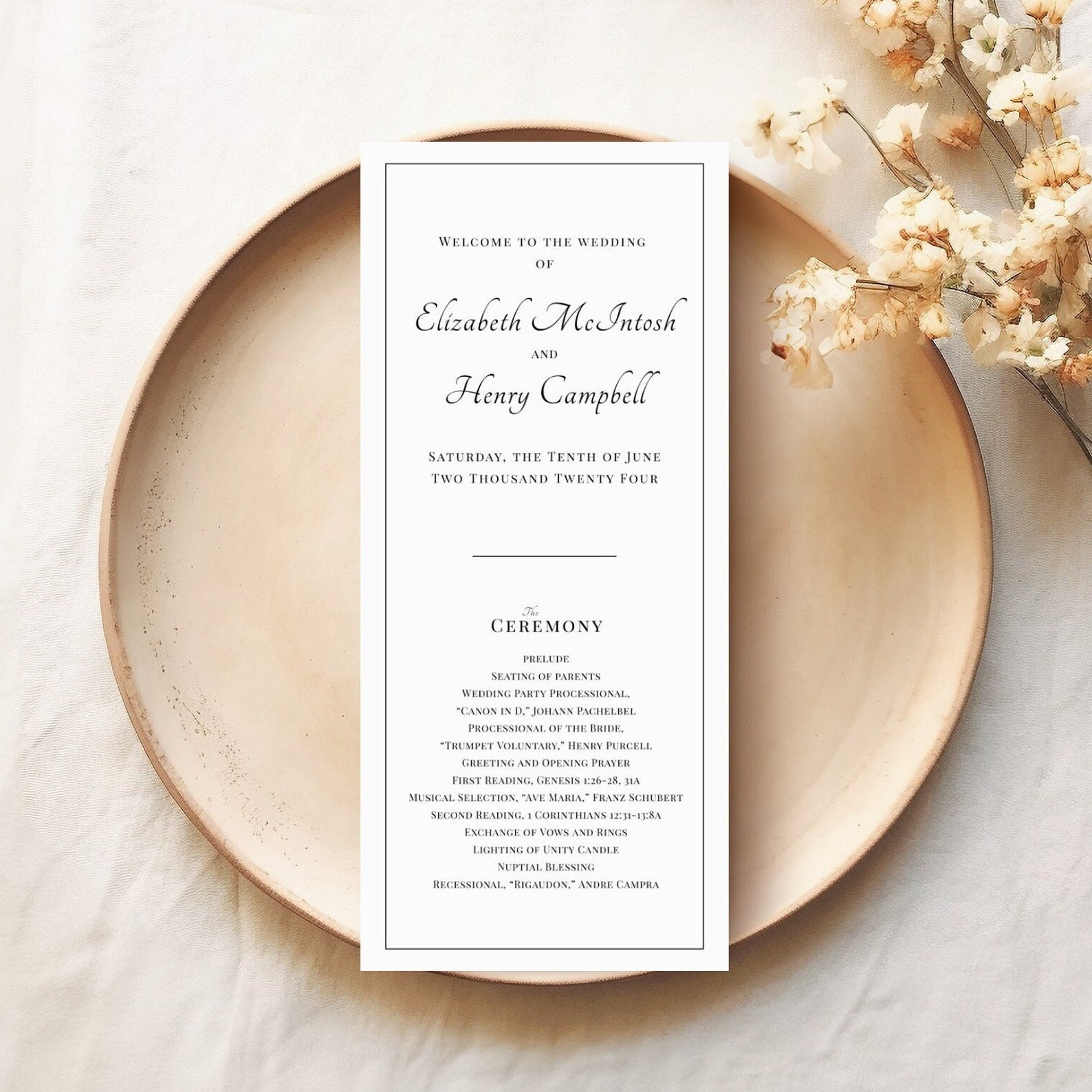 Wedding Ceremony Program One Page, Program Template, Printable Program ...
