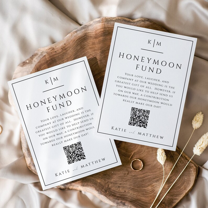 Honeymoon Fund QR Code Card Template, Honeymoon Fund Insert, Minimalist Bridal Shower Invitation ...