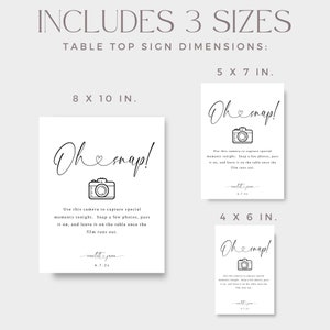 Wedding Disposable Camera Sign Template, Oh Snap Sign, Wedding Camera I ...