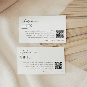 A Note on Gifts QR, QR Code Card for Registry, Honeymoon Fund, Modern ...