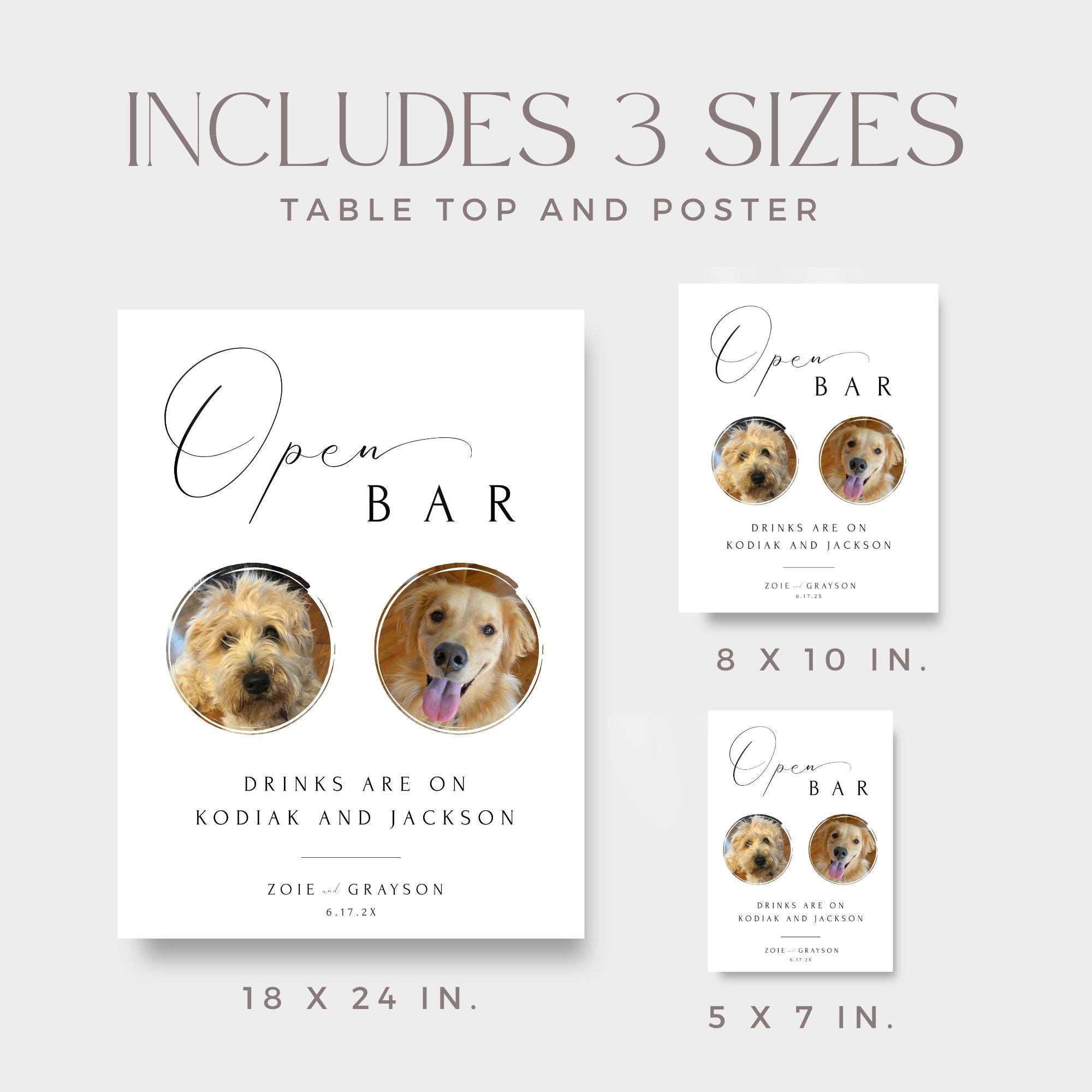 Open Bar Pet Wedding Sign, Open Bar Sign With Dog, Signature Cocktail ...