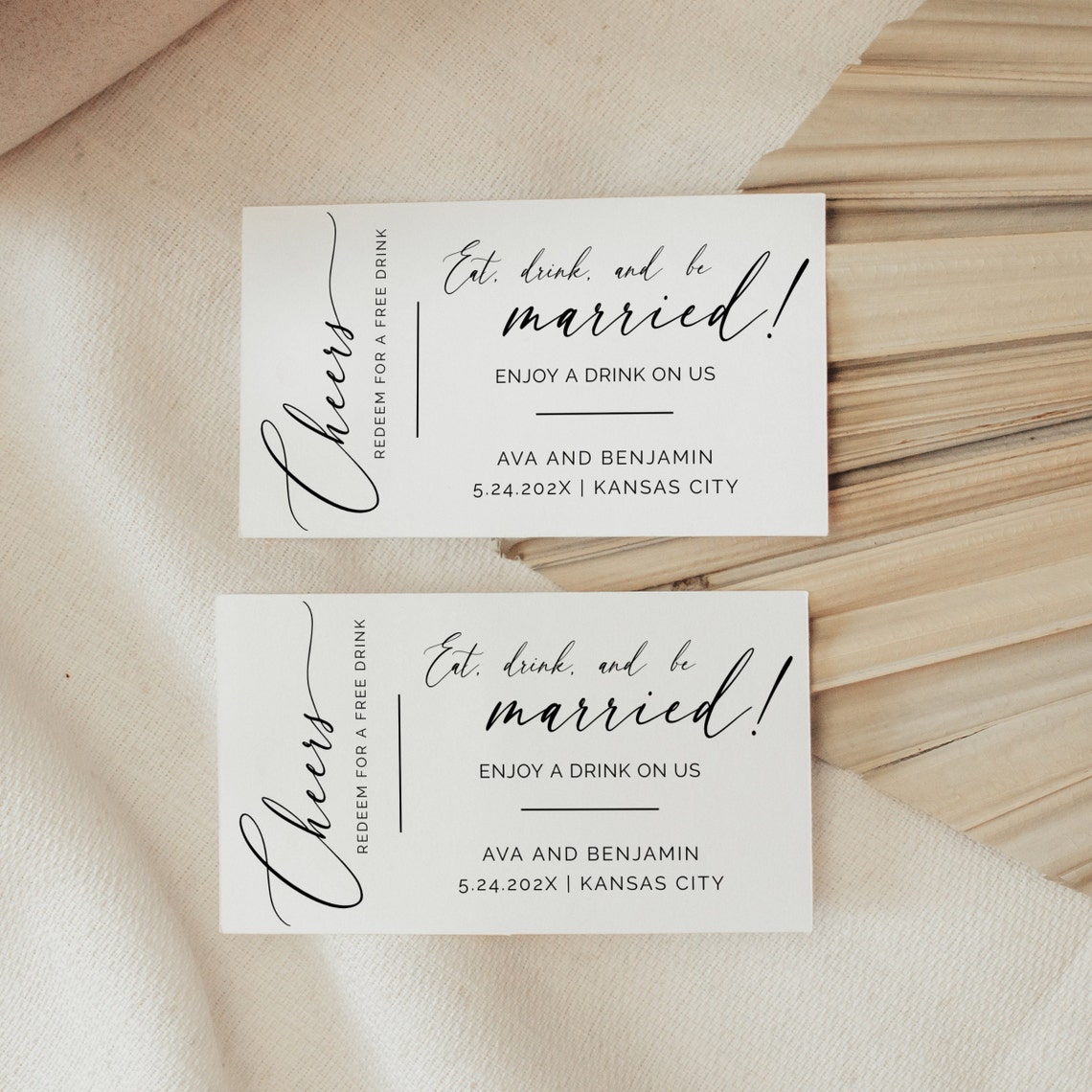 Wedding Drink Coupon Template, Wedding Drink Tickets Template, Custom ...