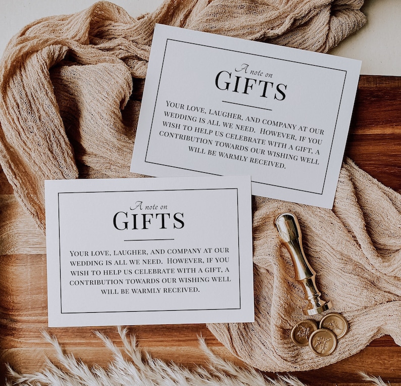 A Note on Gifts Wedding Invitation Enclosure Card Template, Honeymoon ...