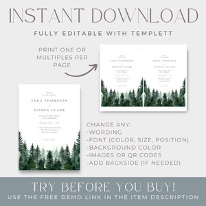 Woodland Forest Wedding Suite, Pine Tree Wedding Invitation Template ...
