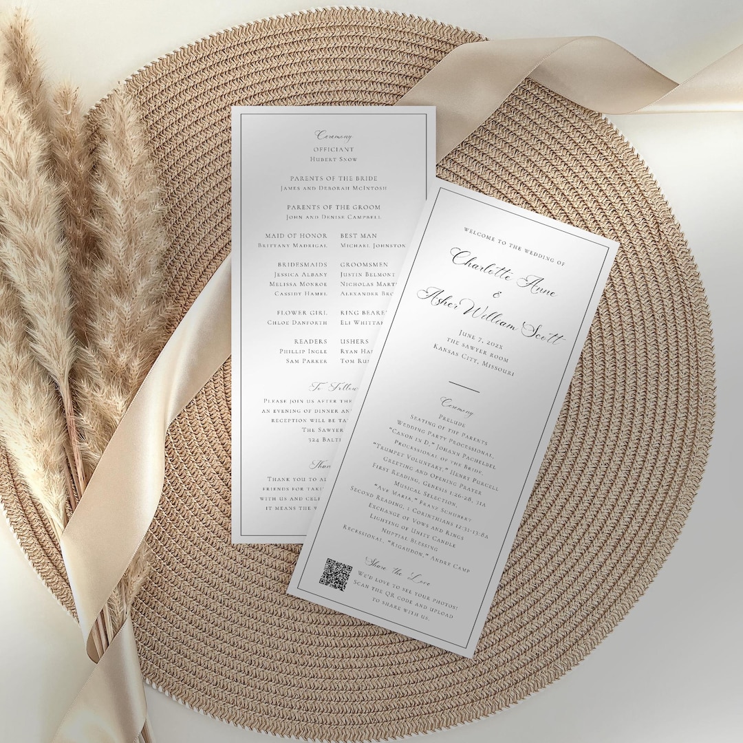 One Page Wedding Program Template, QR Code for Photos, Catholic ...