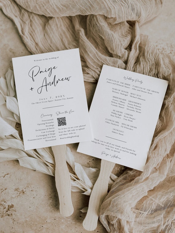 Modern Wedding Program Fans Wedding Program Fan Boho Share the Love QR Code Minimalist Fan Template DIY Editable Instant Download SS015 Etsy
