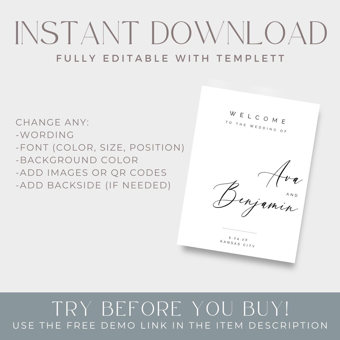 Formal Wedding Welcome Sign, Timeless Wedding Welcome, Modern ...