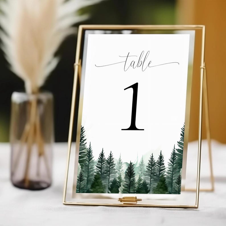 Forest Theme Table Number Template, Mountain Pine Trees, Woodland ...
