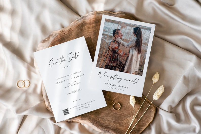 Save the Date Photo and QR Code, Instant Camera Style Save the Date ...