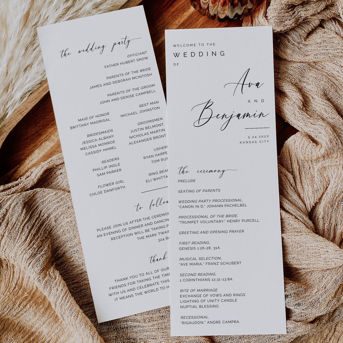 One Page Wedding Program, Catholic Wedding Program No Mass, Traditional ...