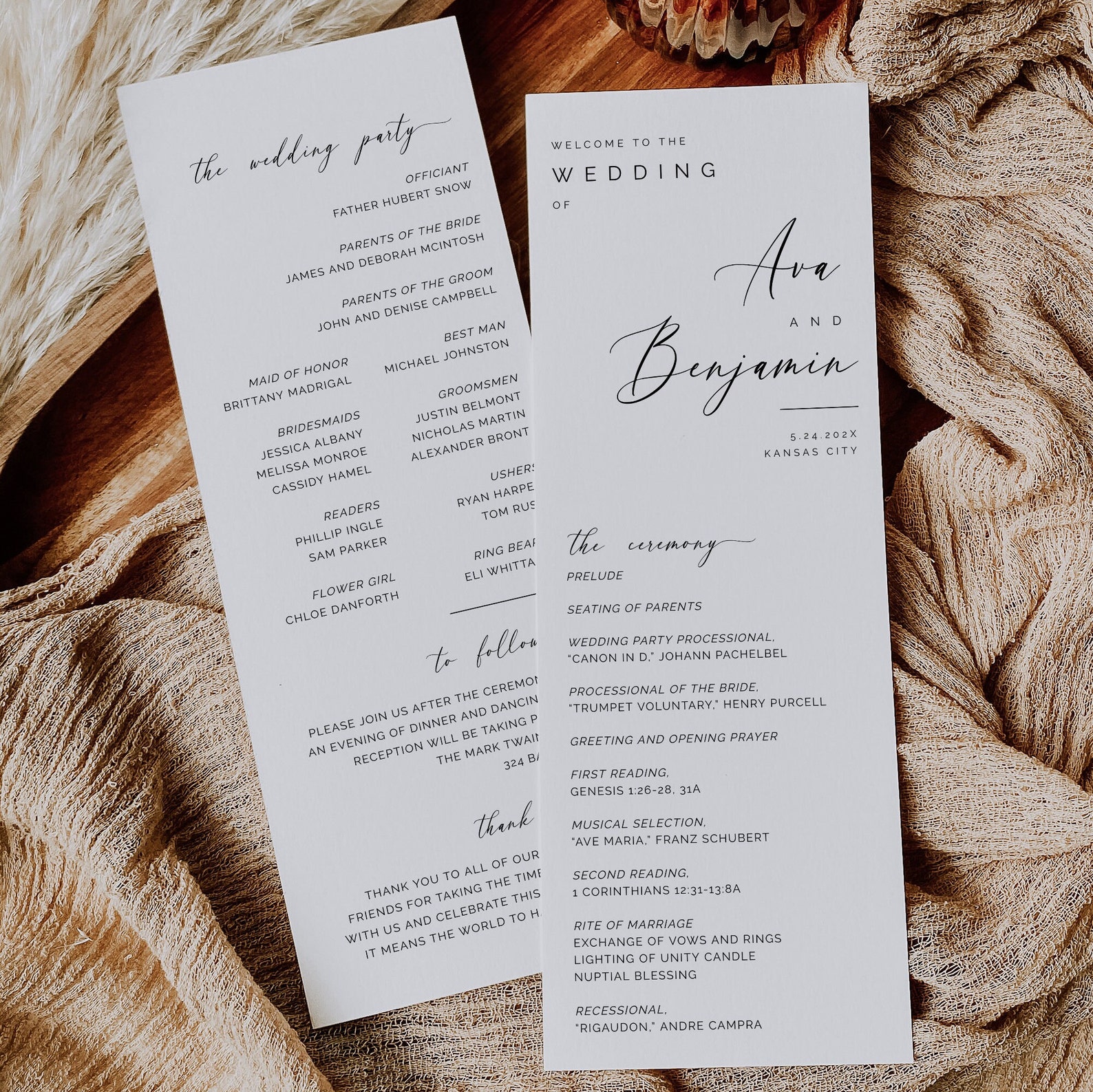 One Page Wedding Program, Catholic Wedding Program No Mass, Traditional ...