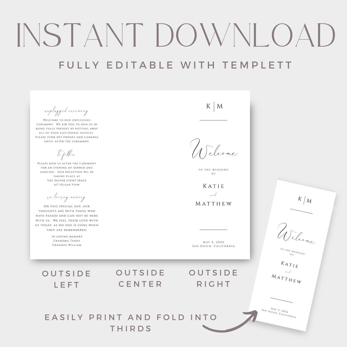 Tri Fold Wedding Program Template, Christian Wedding Program, Wedding ...