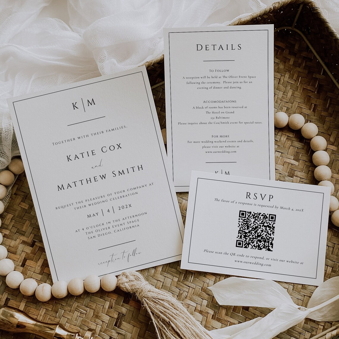 Monogram Wedding Invitations and QR Code, Invite Suite Template, QR ...
