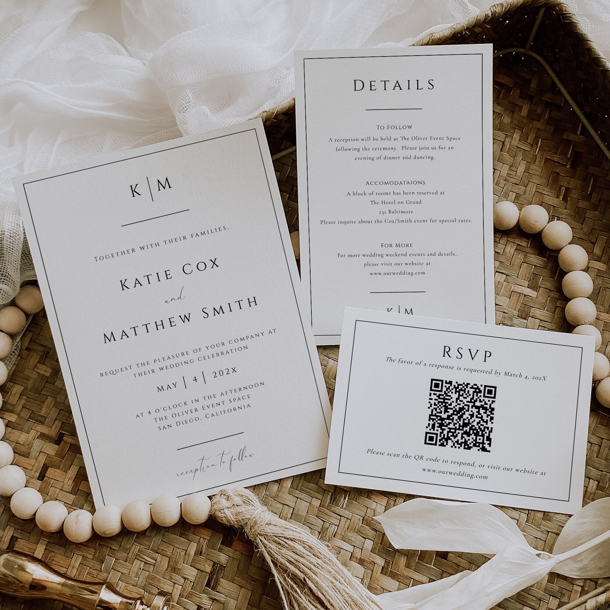 Monogram Wedding Invitations and QR Code, Invite Suite Template, QR ...
