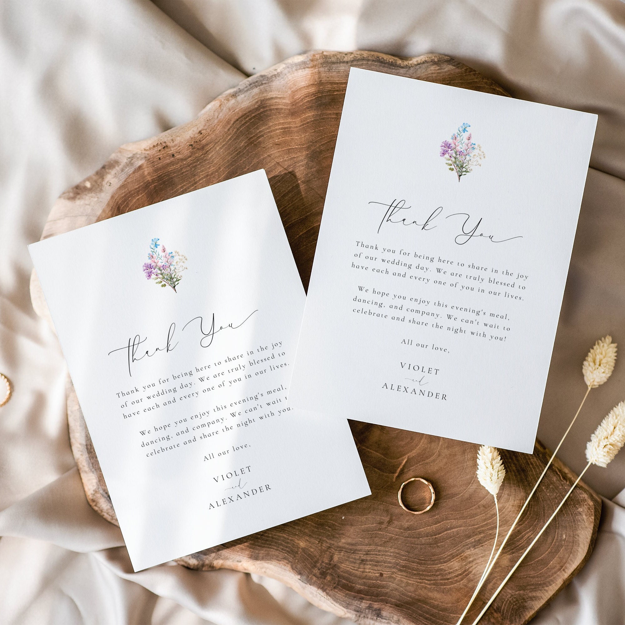 Thank You Place Cards With Flowers, Floral Wedding Thank You Place Card ...