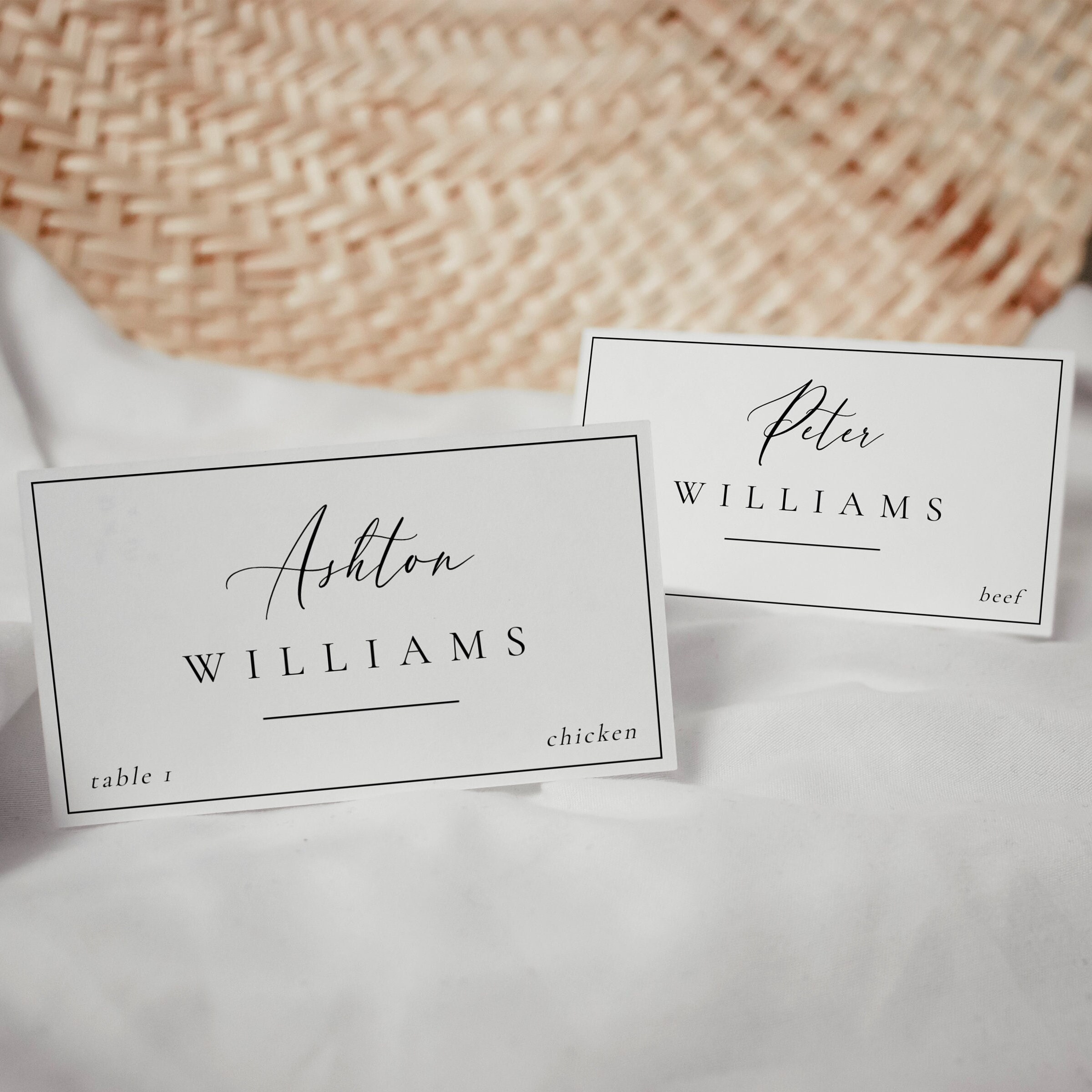 Place Card With Meal Option, Place Cards With Border, Meal Choice Place ...