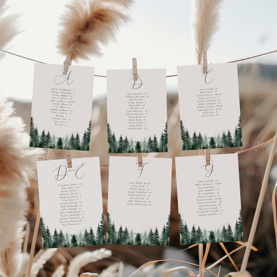Mountain Wedding Seating Chart Template, Alphabetical Seating Chart ...