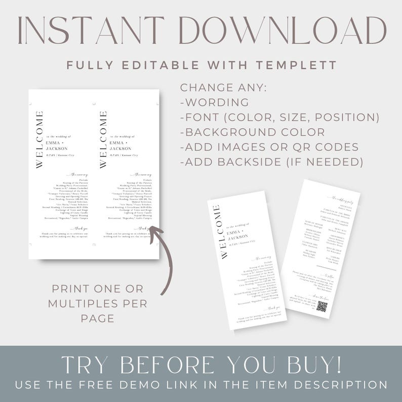 One Page Wedding Program Template, Catholic Wedding Program, QR Code ...
