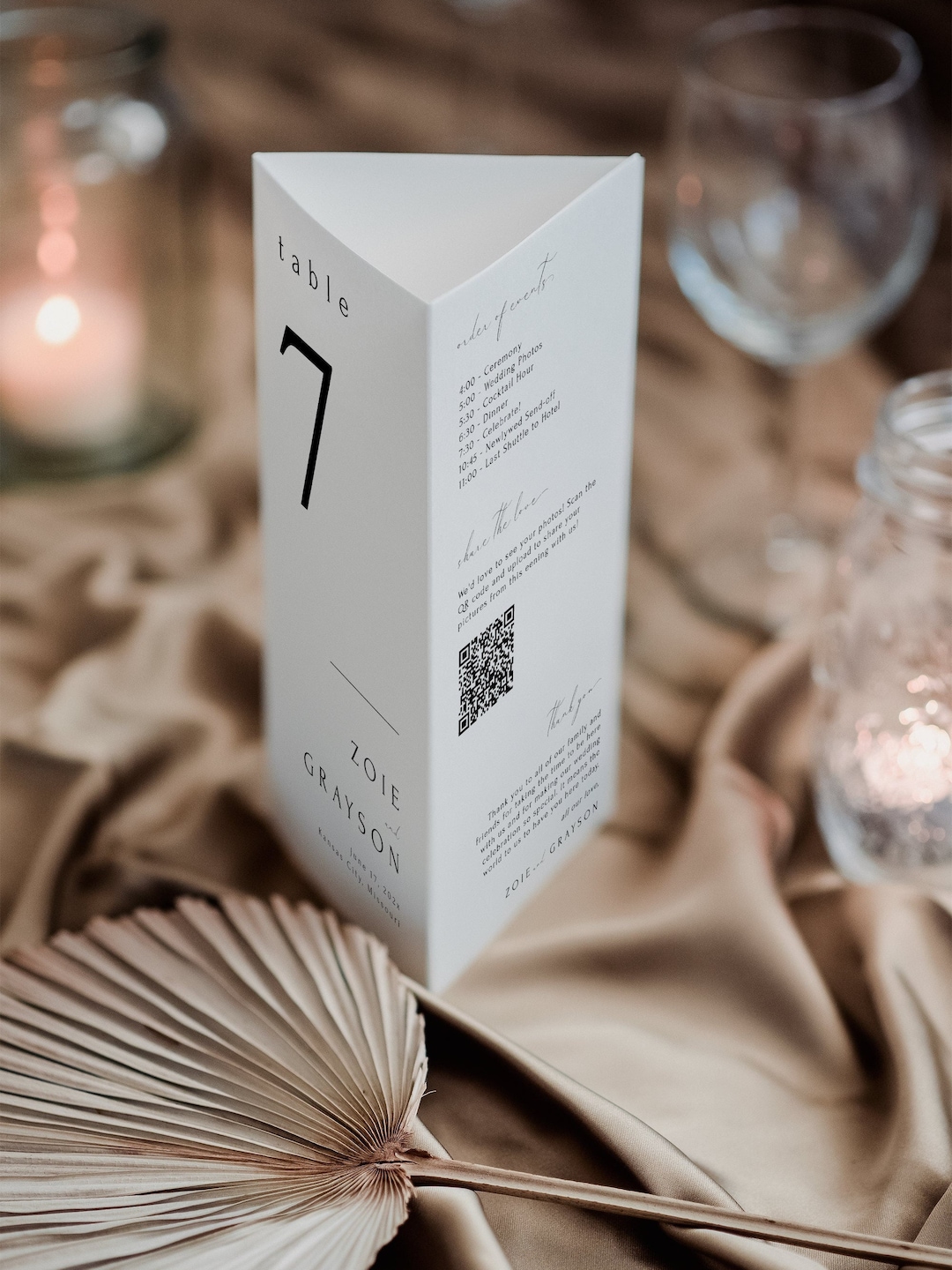 Trifold Wedding Menu, Table Numbers Sign, Share the Love QR Code ...