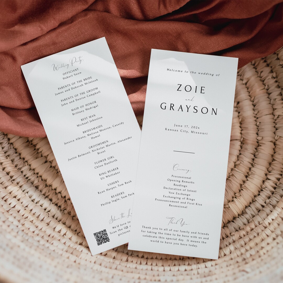 One Page Wedding Program Template, Share the Love QR Code, Christian Ceremony, Classy Wedding ...