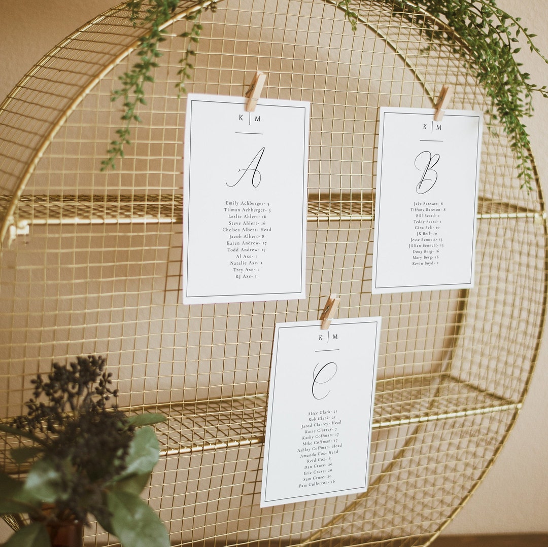 Alphabetical Seating Chart 5x7, Wedding Seating Chart by Last Name ...