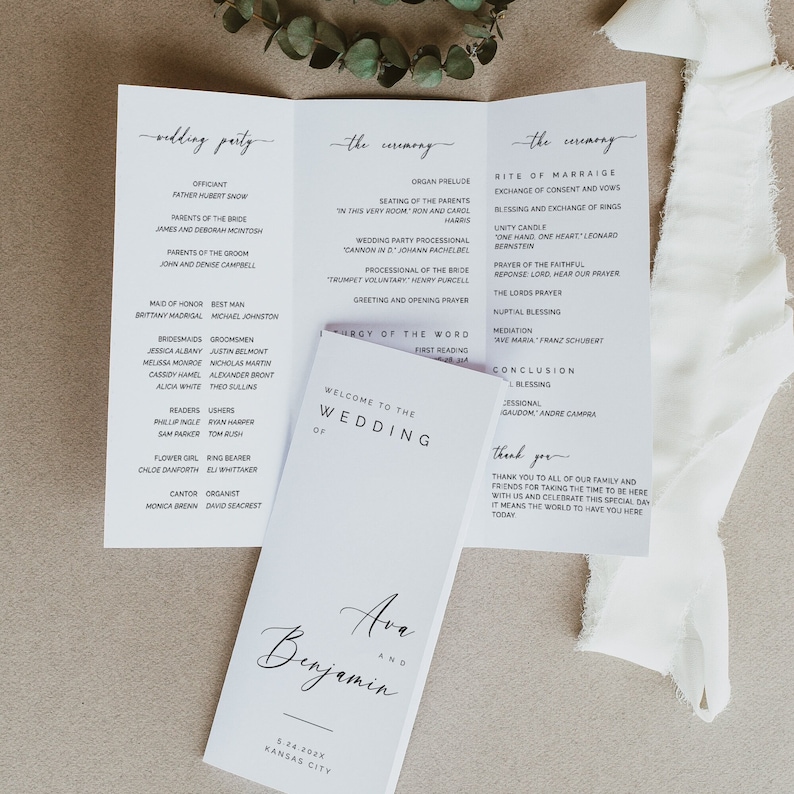 Tri Fold Wedding Program Template, Wedding Pamphlet Template, Church ...