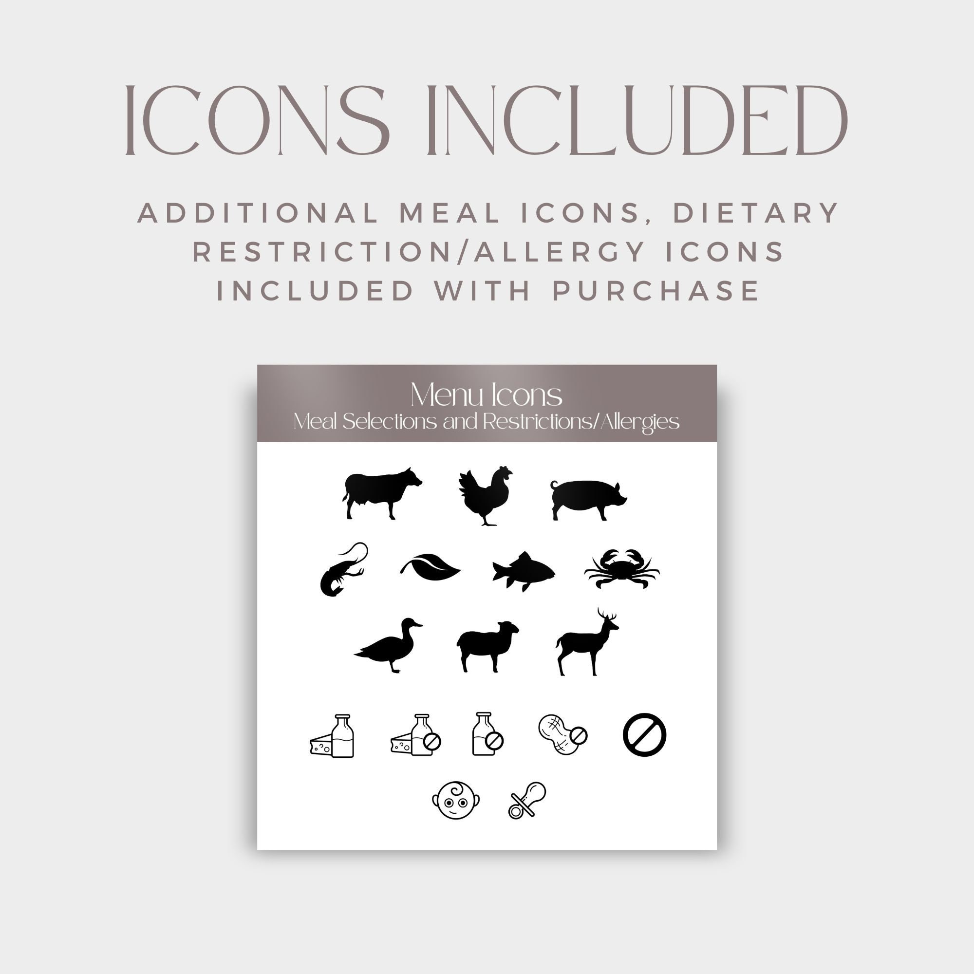 Place Cards With Menu Icon, Place Cards With Border, Meal Choice Place ...
