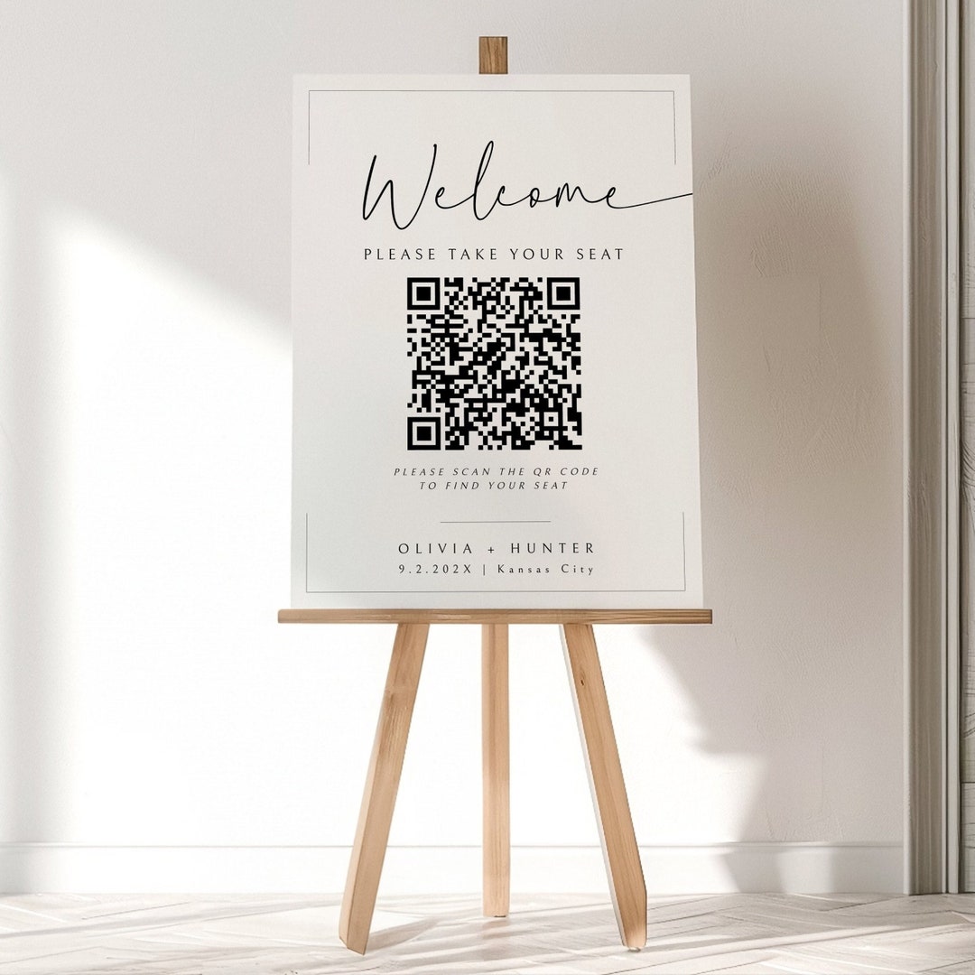 Seating Chart With QR Code, Wedding Welcome Sign Template, Digital ...